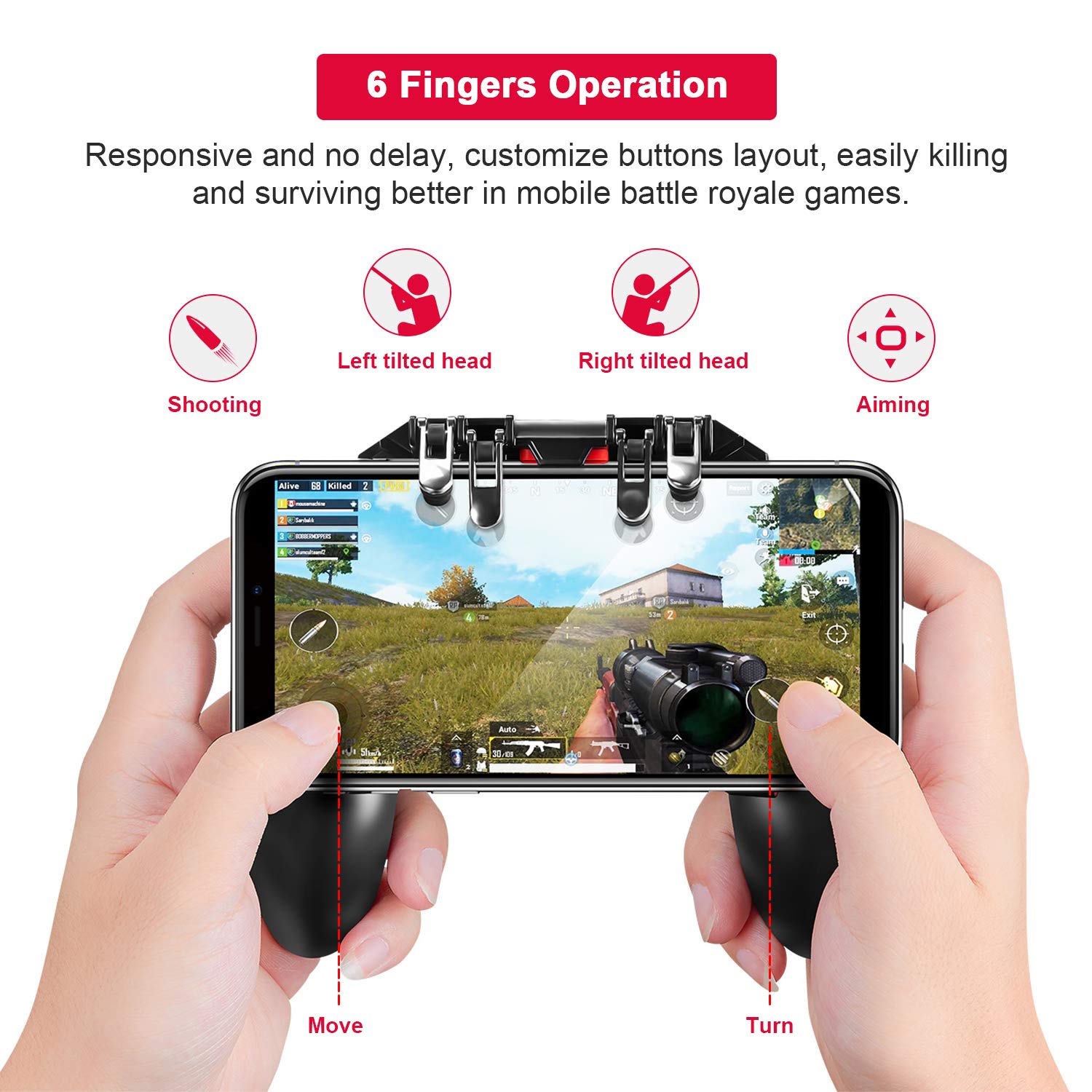 DELAM Mobile Game Controller for iPhone & Android, Pubg Mobile Controller Phone Triggers for Gaming, Gaming Grip Joystick Gamepad Shoot Aim Keys for 4.7-6.5" Phone