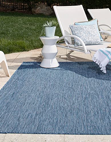 Unique Loom Collection Casual Transitional Solid Heathered Indoor/Outdoor Flatweave Area Rug, Rectangular 9' 0" x 12' 0", Blue/Navy Blue