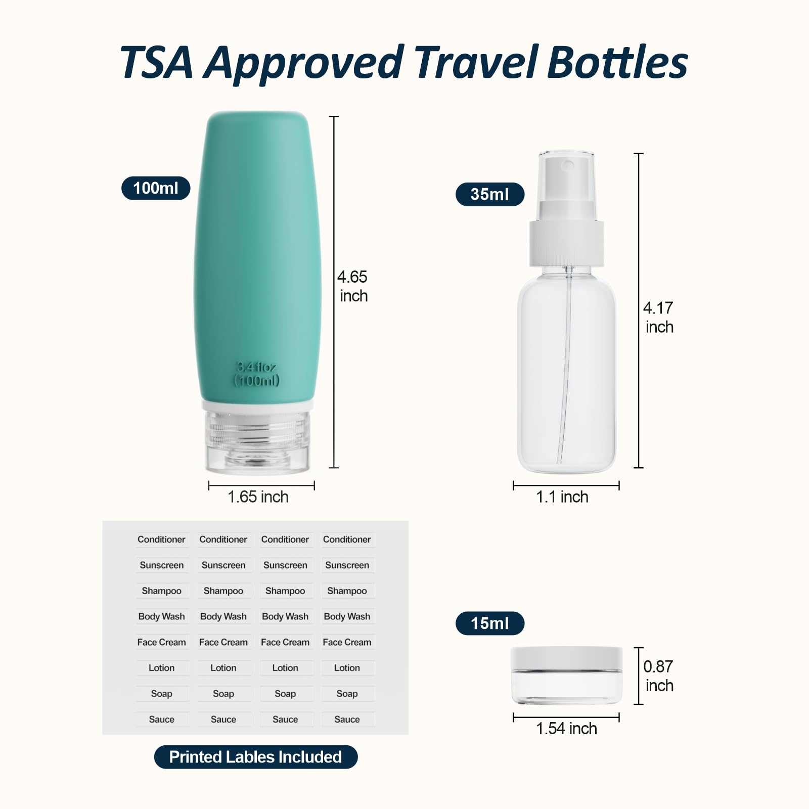 PACKISM TSA Approved Toiletry Bottles - 6 Pack Leak Proof 3.4oz Silicone Travel Bottles for Toiletries, BPA Free Leak Proof Refillable Travel Accessories (Not come with content inside the bottle)