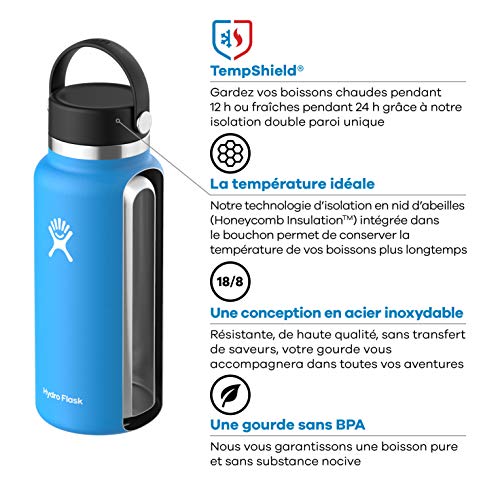 Hydro Flask Water Bottle - Stainless Steel & Vacuum Insulated - Wide Mouth 2.0 with Leak Proof Flex Cap - 32 oz, Watermelon