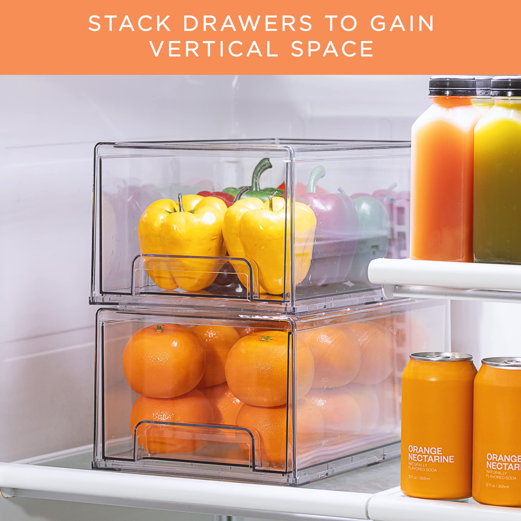 Sorbus Fridge Drawers - Clear Stackable Pull Out Refrigerator Organizer Bins - Food Storage Containers for Kitchen, Refrigerator, Freezer, Vanity & Fridge Organization and Storage (2 Pack | Large)