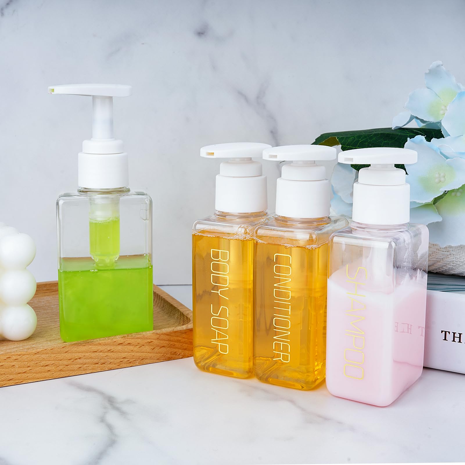 Hethyo Travel Bottles Travel Accessories Toiletries 4 Pack 3.7oz/110ml Travel Shampoo And Conditioner Bottles Empty Plastic Pump Bottle Dispenser Travel Size containers travel essentials