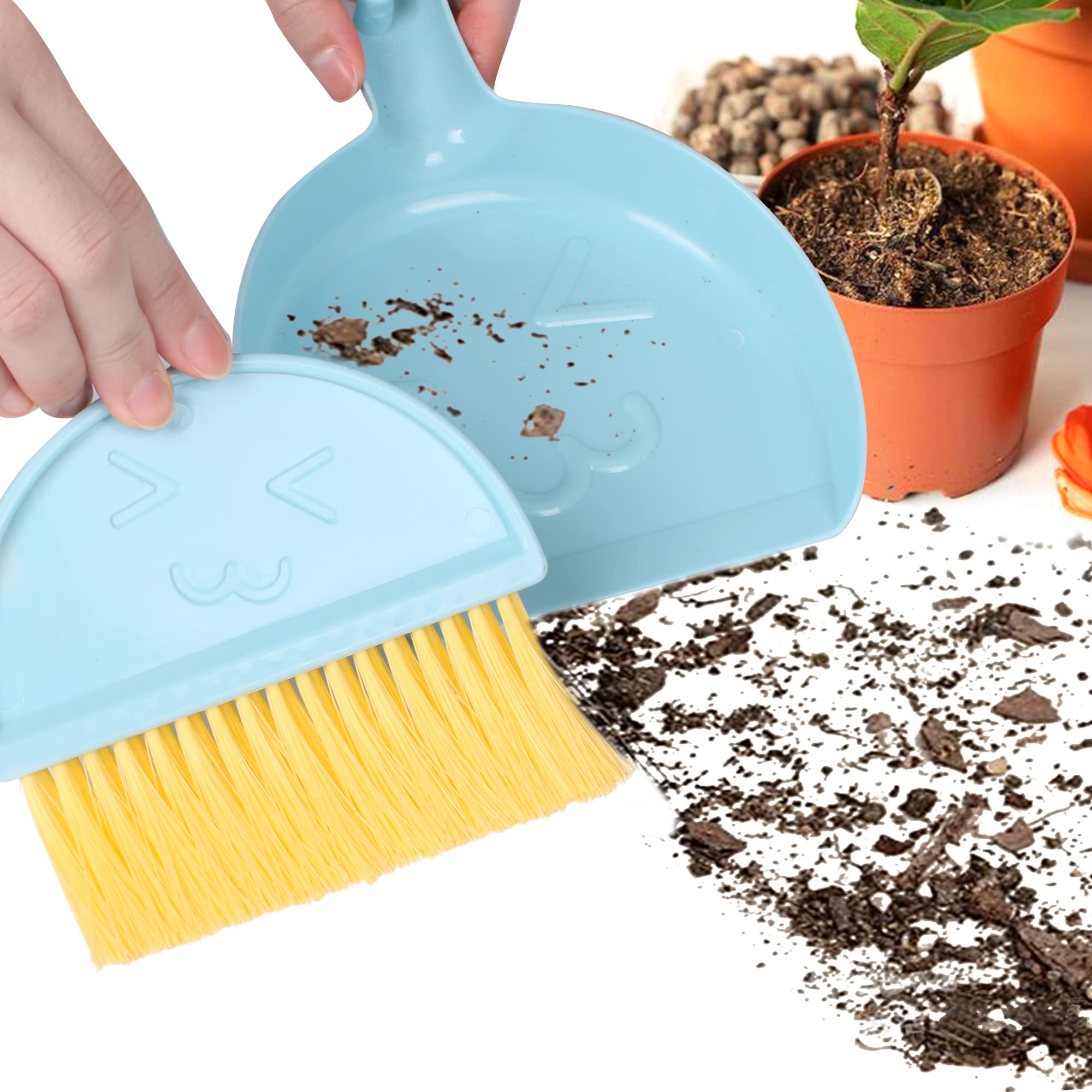 Mini Dust Pans with Brush Set,Small Broom and Dustpan Set for Home Hand Dustpan and Brush Set Kids Dust Pans and Broom/Dustpan Combo Set Hangable Whisk Broom for Table,Countertop,Sofa,Key Board(Blue)
