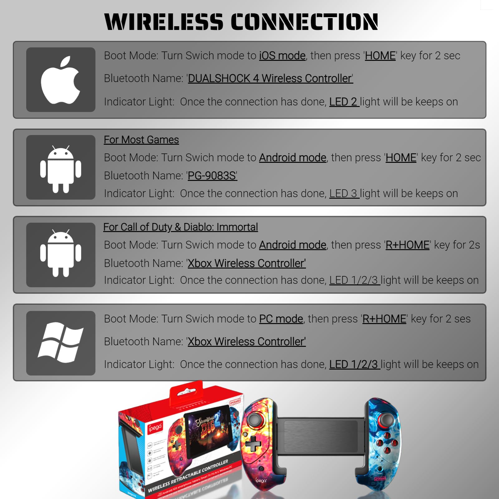 arVin Wireless Gaming Controller for iPad/Mini/Air/Samsung Galaxy Tab/HUAWEI MatePad/Yoga Tab[within 5-11"] Gamepad Joystick for iPhone 15/14/13 Pro Max/Galaxy 23/22/21/PC/Call of Duty Mobile/Genshin