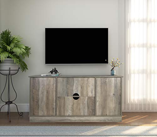 GHQME Sliding Barn Door TV Stand,58 Inch Storage Table,Wood Universal Stand,Living Room Storage Shelves Entertainment Center