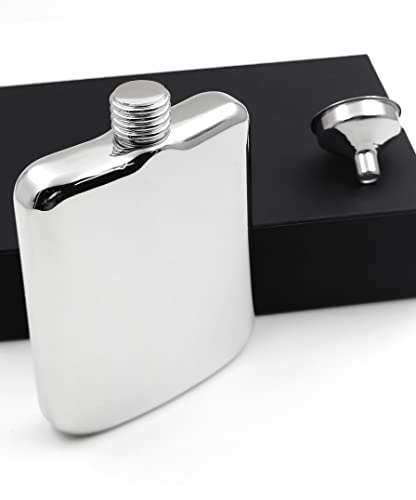 iSavage 6oz Hip Flask Square Shape 18/8 Stainless Steel Mirror Finishing with a Funnel-YM116