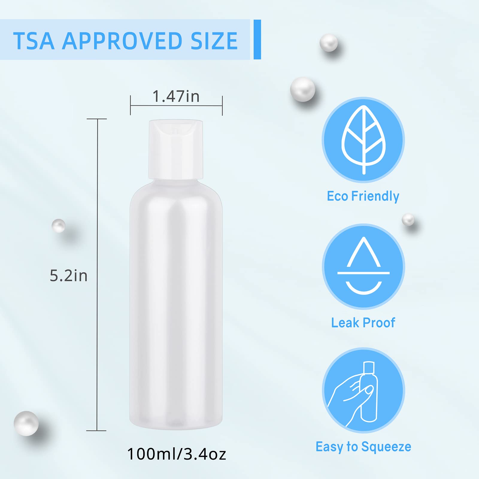 TSA Approved Travel Bottles Set for Toiletries Squeeze Bottles Travel Size Container Kit Portable Leak Proof Refillable Cosmetic Airplane Essential Shampoo Hair Conditioner Body Lotion Bath Shower Gel