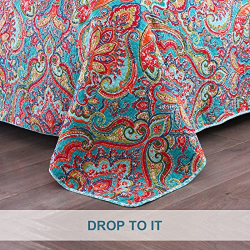 Qucover Quilts Queen Size 3-Piece Paisley Bedspread Quilt Sets, Soft Cotton Microfiber Quilt Bedding Set with 2 Pillowcase, Lightweight Bedspread for Queen Beds, 90x98 Inch