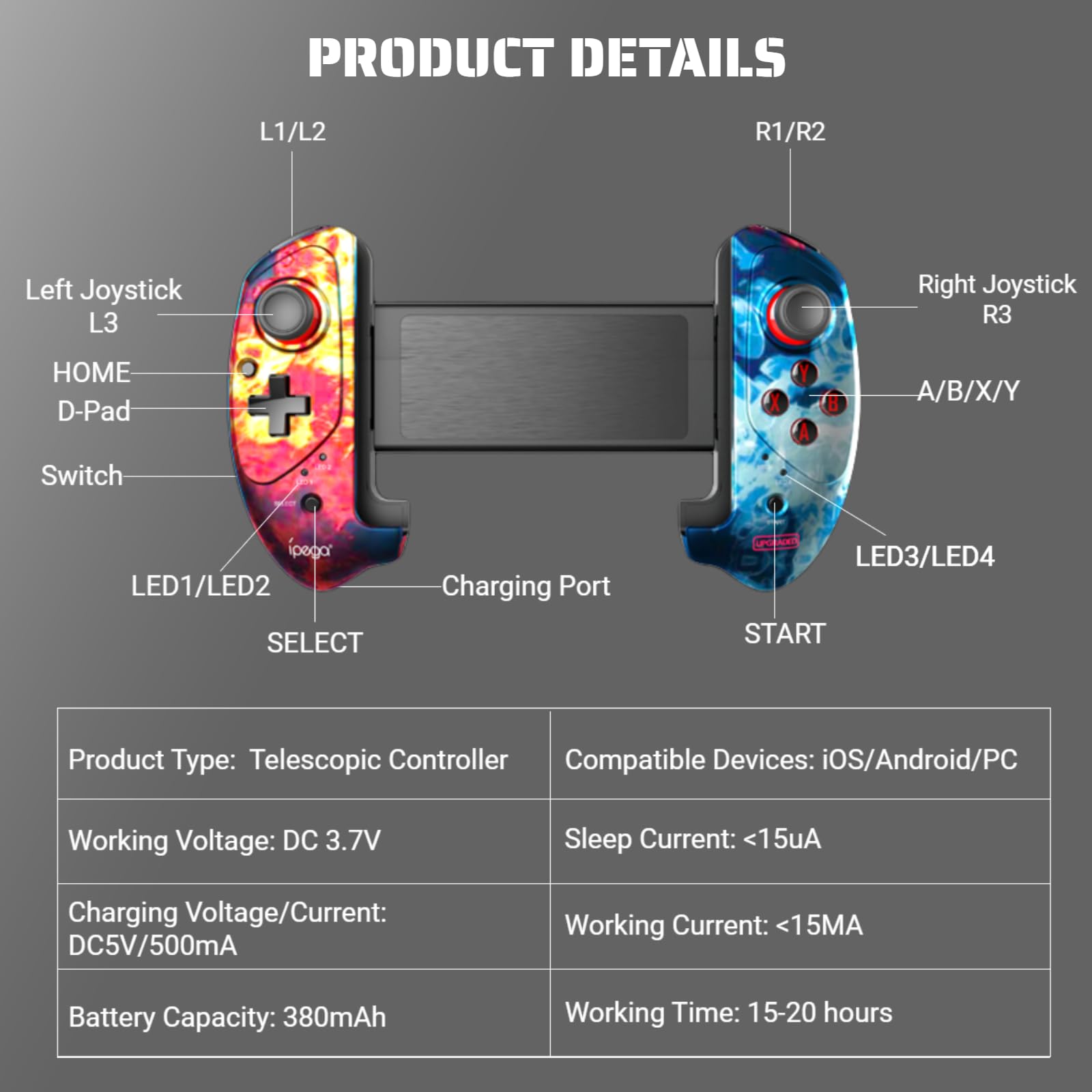 arVin Wireless Gaming Controller for iPad/Mini/Air/Samsung Galaxy Tab/HUAWEI MatePad/Yoga Tab[within 5-11"] Gamepad Joystick for iPhone 15/14/13 Pro Max/Galaxy 23/22/21/PC/Call of Duty Mobile/Genshin