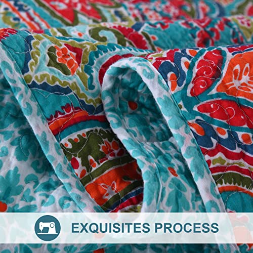 Qucover Quilts Queen Size 3-Piece Paisley Bedspread Quilt Sets, Soft Cotton Microfiber Quilt Bedding Set with 2 Pillowcase, Lightweight Bedspread for Queen Beds, 90x98 Inch
