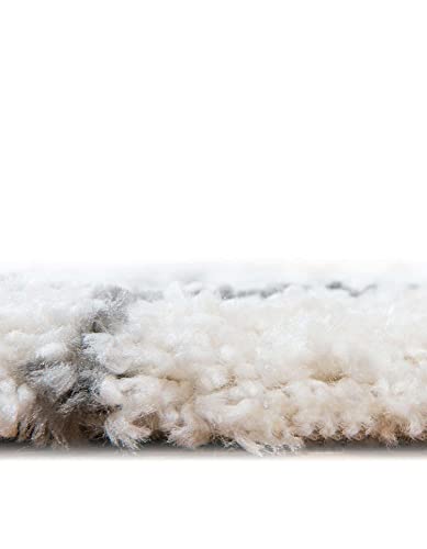 Unique Loom Rabat Shag Collection Area Rug - Geometric (9' 10" Round, Pure Ivory/Gray)