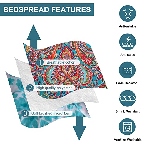 Qucover Quilts Queen Size 3-Piece Paisley Bedspread Quilt Sets, Soft Cotton Microfiber Quilt Bedding Set with 2 Pillowcase, Lightweight Bedspread for Queen Beds, 90x98 Inch