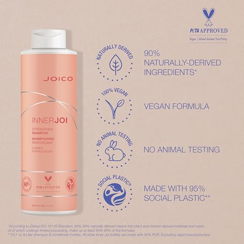 Joico InnerJoi Strengthen Shampoo and Conditioner | For Damaged, Color-Treated Hair | Sulfate & Paraben Free | Naturally-Derived Vegan Formula | 33.8 oz