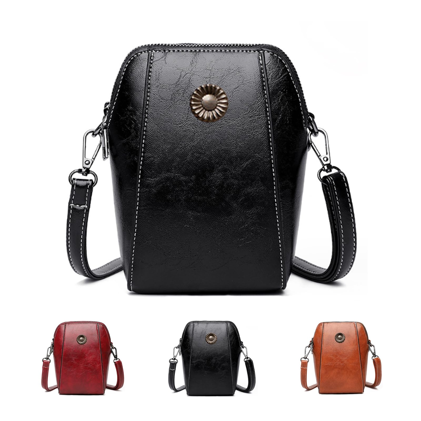 Mini Shoulder Crossbody Bag - Premium leather Retro All-Match Vertical Cellphone Bag Handmade Bag for Women (Black)