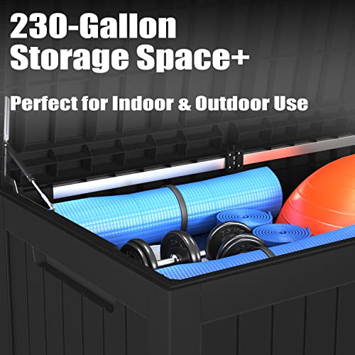 Greesum 230 Gallon Resin Deck Box Large Outdoor Storage for Patio Furniture, Garden Tools, Pool Supplies, Weatherproof and UV Resistant, Lockable, Dark Black