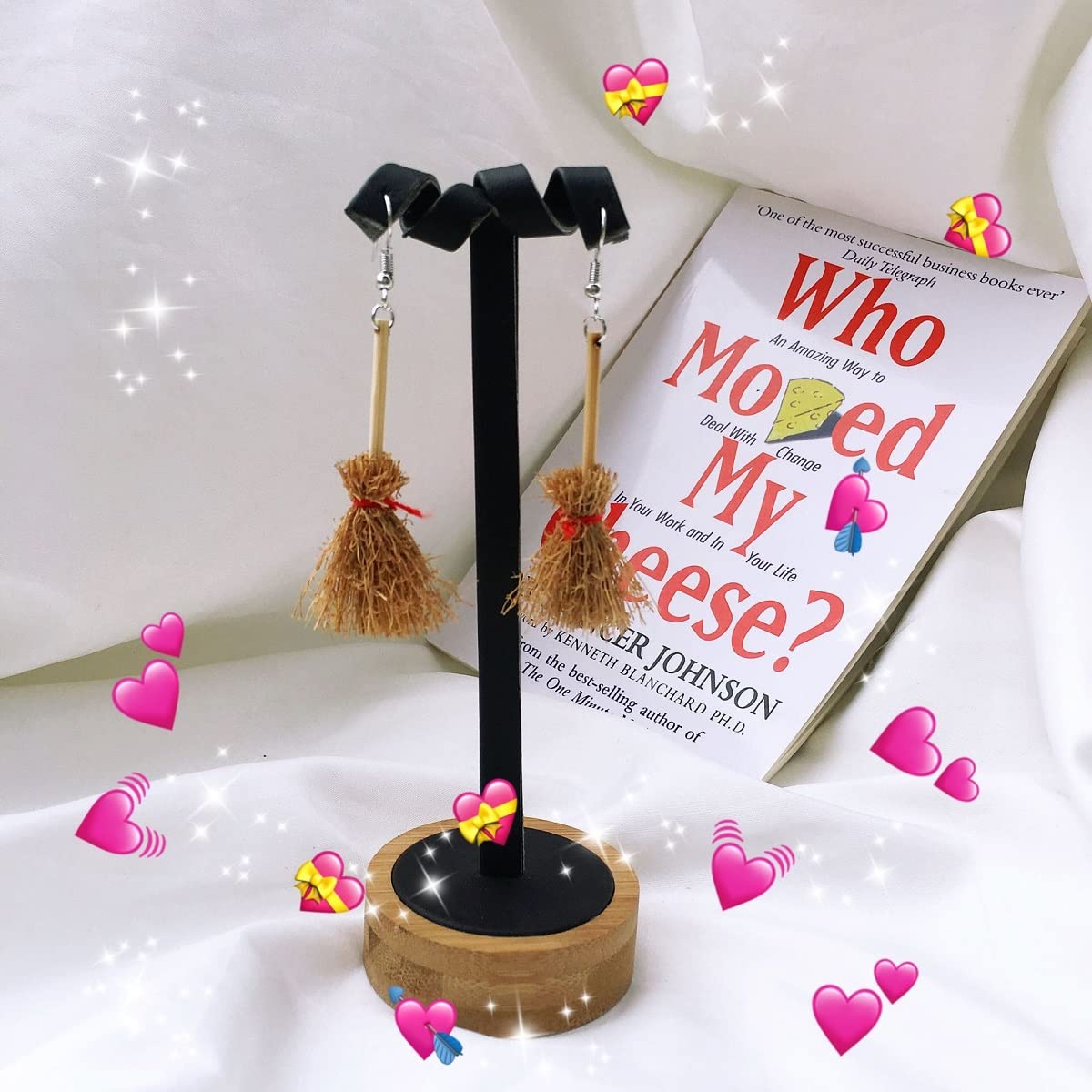 Cute Broom Earrings Handmade Witch's Flying Straw Broom Earrings for Women