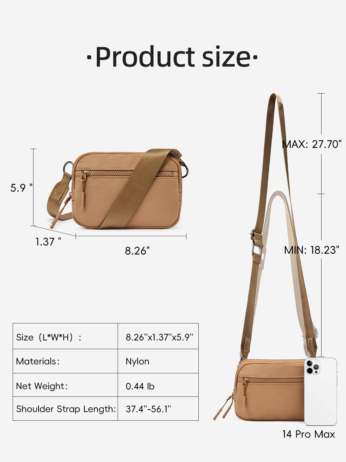 WESTBRONCO Small Crossbody Bags for Women Nylon with Adjustable Strap, Mini Crossbody Purse, Fahion Shoulder Bag for Traveling Workout Brown
