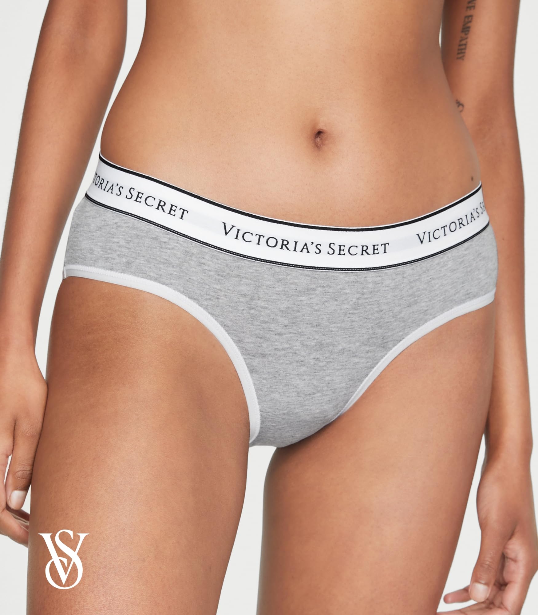 Victoria's Secret Cotton Hiphugger Panty Pack, Logo Banded Waistband, Underwear for Women, 4 Pack, Medium Heather Grey (XL)