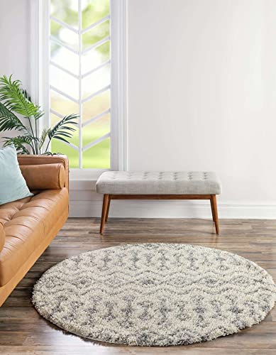 Unique Loom Moroccan Trellis Shag Collection Area Rug - Meknes (10' Round, Ivory/Gray)