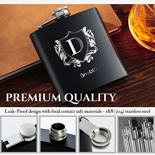 Hip Flask with Initials, Monogrammed Stainless Steel Flask 6oz for Men Women, Funny Personalized Gift Flask for Dad, Groomsmen, Grandpa, Uncle, Boss for Birthday, Father's Day, Boss Day, Christmas - J