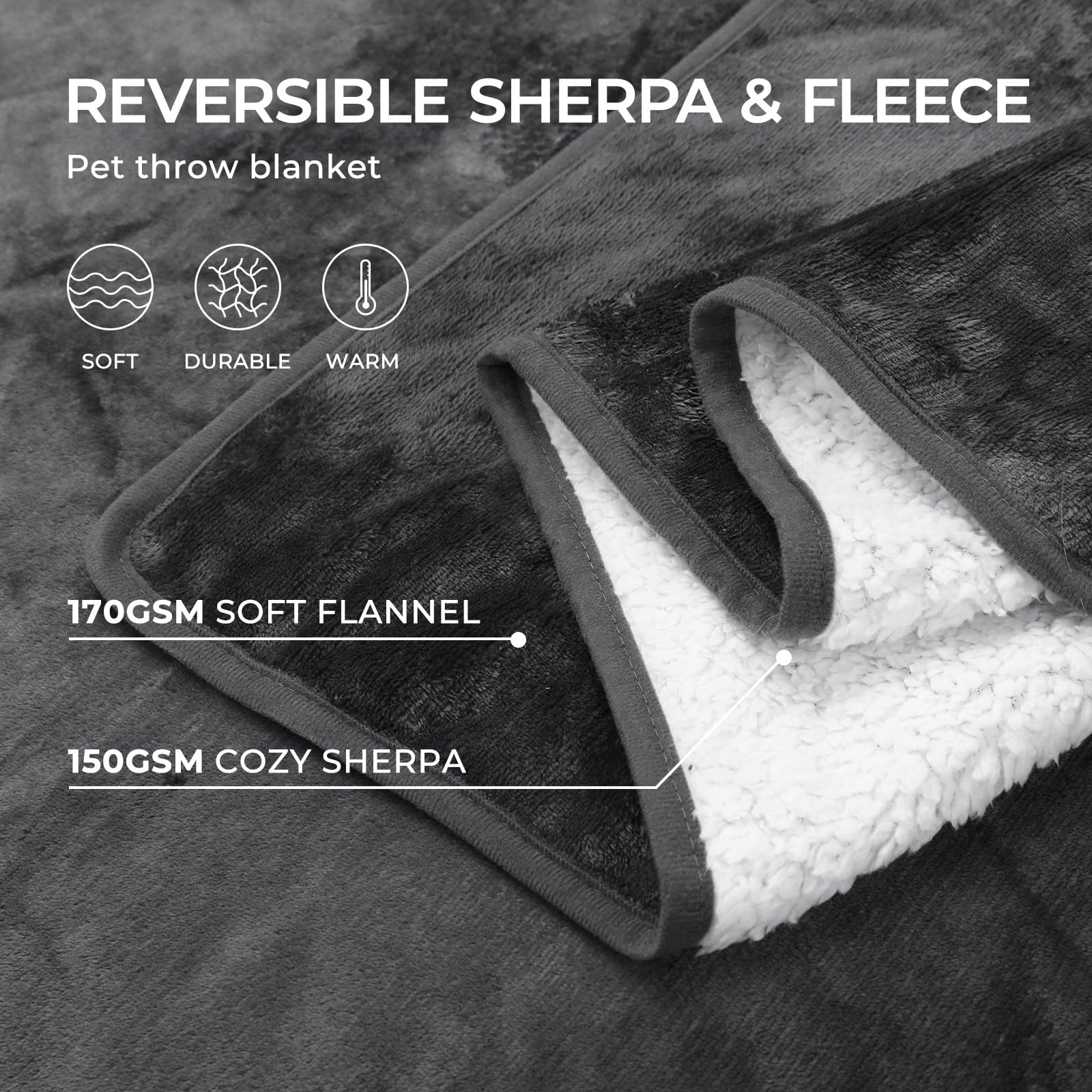Waterproof Pet Blankets for Extra Large Dog Small Cat Blanket Washable for Couch, Car, Bed Sherpa Fleece Puppy Blanket Soft Plush Reversible Throw Furniture Protector Dark Grey Small(40" x 28")
