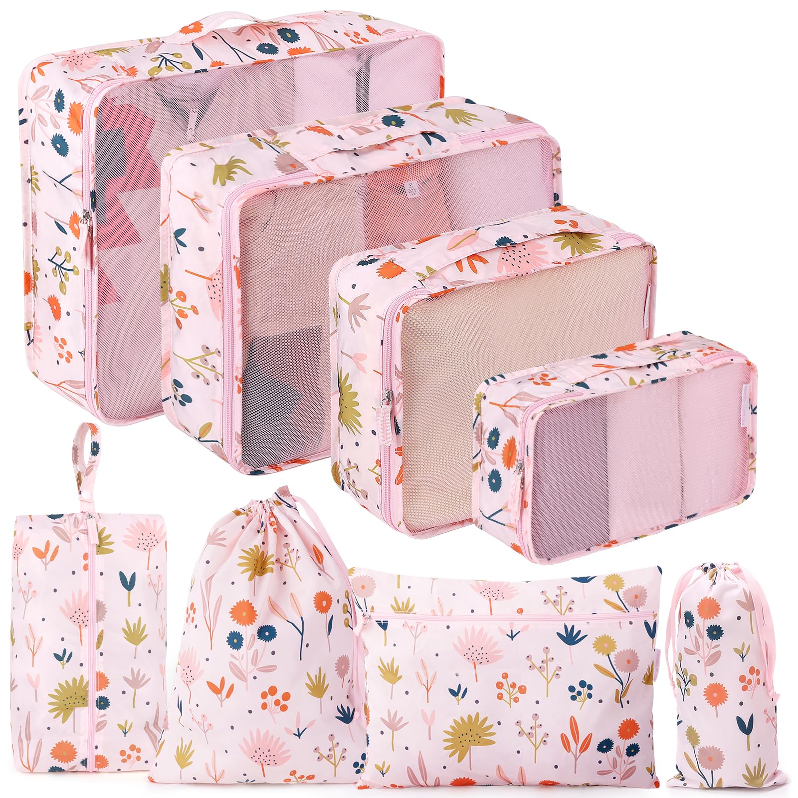 8 Piece Packing Cubes Set, Lychii Travel Luggage Packing Organizers - Floral Printed