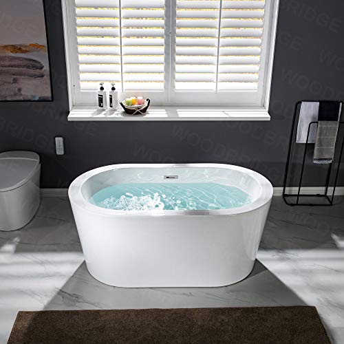 WOODBRIDGE 56" Acrylic Freestanding Bathtub Contemporary Soaking White Tub with Chrome Overflow and Drain,B0088--C--Drain&O
