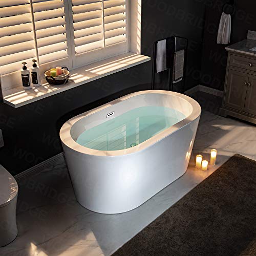 WOODBRIDGE 56" Acrylic Freestanding Bathtub Contemporary Soaking White Tub with Chrome Overflow and Drain,B0088--C--Drain&O