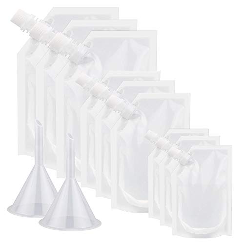 Alcoon 11 Pieces Plastic Liquor Flask Concealable and Reusable Plastic Drinking Flasks Liquor Pouches 3x34oz, 3x14oz, 3x8oz with Plastic Funnel