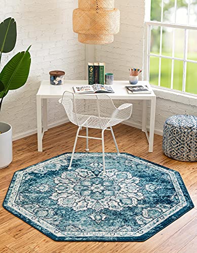 Unique Loom Parker Collection Colorful Medallion Blue/Ivory Octagonal Rug (7' 10 x 7' 10)