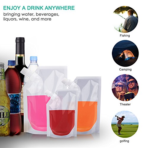Alcoon 11 Pieces Plastic Liquor Flask Concealable and Reusable Plastic Drinking Flasks Liquor Pouches 3x34oz, 3x14oz, 3x8oz with Plastic Funnel