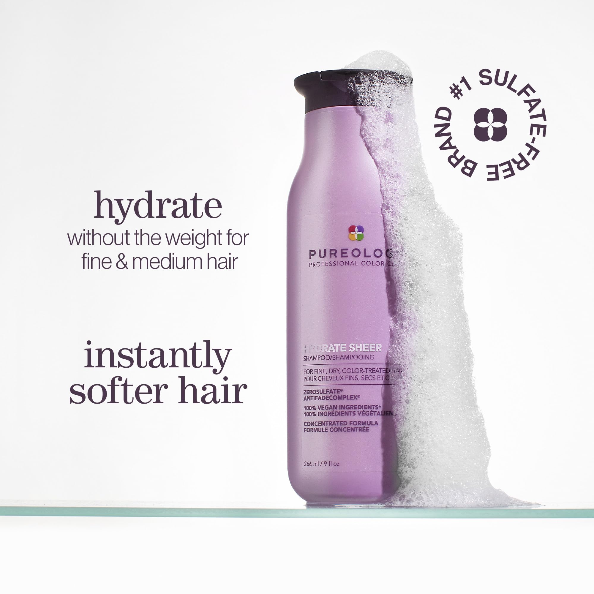 Pureology Hydrate Sheer Nourishing Shampoo | For Fine, Dry Color Treated Hair | Sulfate-Free | Silicone-Free | Vegan
