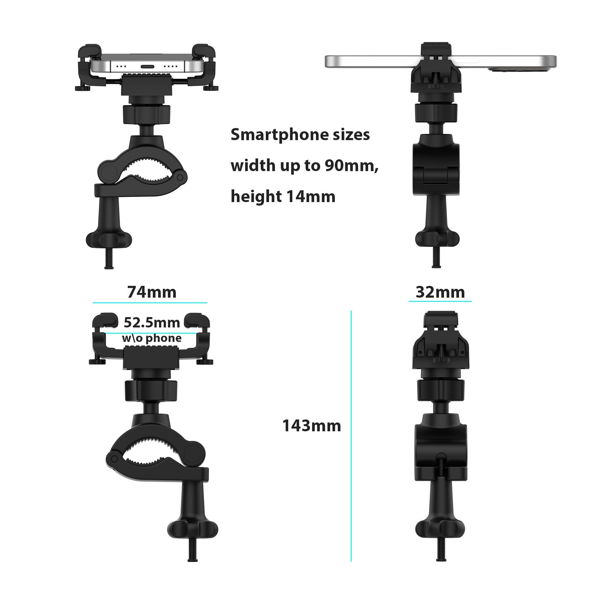 UPPEL Bike Phone Mount 360° Rotatable Bike Phone Holder Universal Cell Phone Bicycle Stand for iPhone and More 3.5-7 inch Cellphone - 2.1-3.5 in Width-Black
