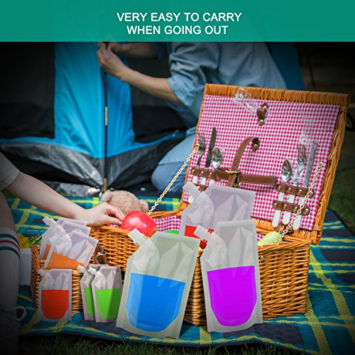 Alcoon 11 Pieces Plastic Liquor Flask Concealable and Reusable Plastic Drinking Flasks Liquor Pouches 3x34oz, 3x14oz, 3x8oz with Plastic Funnel