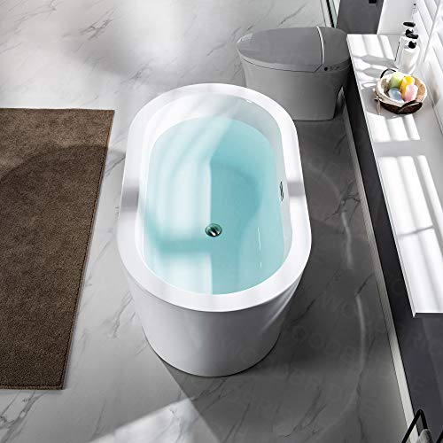 WOODBRIDGE 56" Acrylic Freestanding Bathtub Contemporary Soaking White Tub with Chrome Overflow and Drain,B0088--C--Drain&O