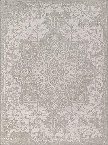 Unique Loom Jill Zarin Outdoor Collection Medallion Area Rug (9' 0 x 12' 0 Rectangular, Gray)