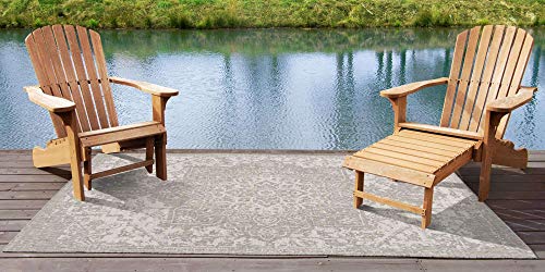 Unique Loom Jill Zarin Outdoor Collection Medallion Area Rug (9' 0 x 12' 0 Rectangular, Gray)