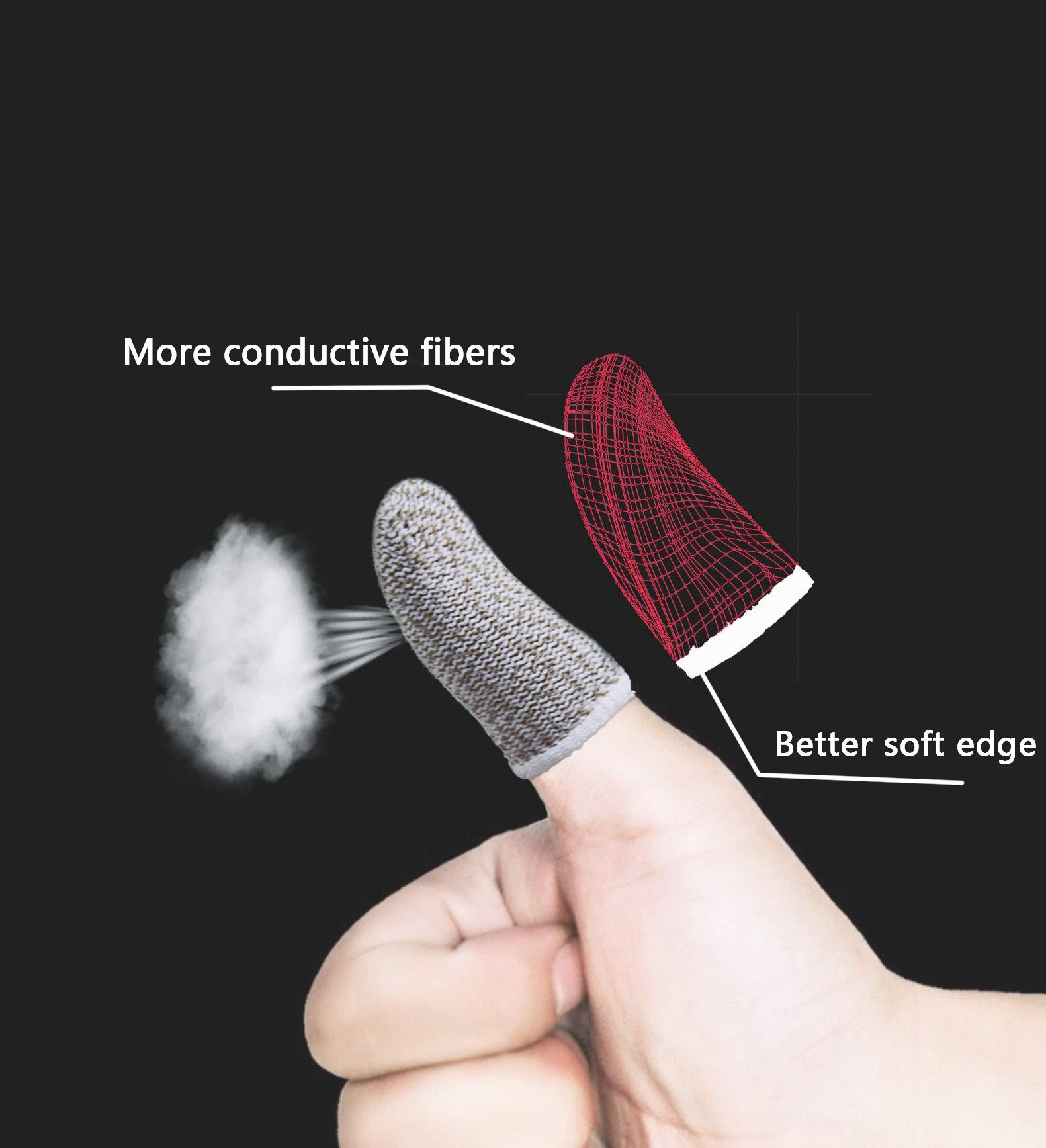 Finger Sleeve, Breathable Mobile Game Controller Finger Sleeve Touch Screen Finger Cot with Conducting Wire Fiber for PUBG Mobile, Rules of Survival, for Android iOS Tablet (4 Pack)