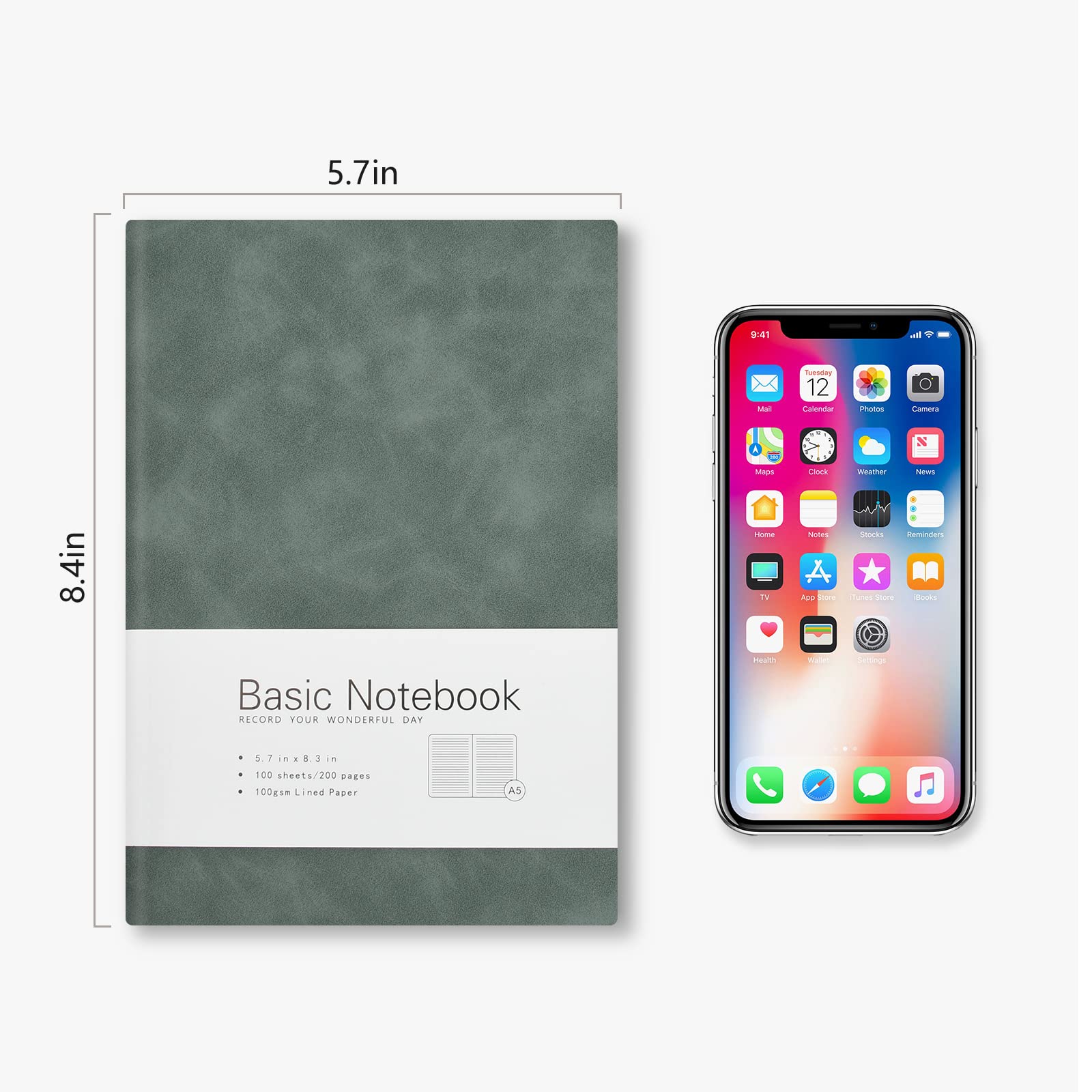 Rantuns Lined Journal Notebook for Work, 200 Pages, Medium 5.7" x 8.3", A5 Notebook Softcover Journal 100 GSM Thick Paper, (Grey Ruled)