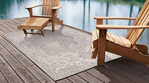 Unique Loom Jill Zarin Outdoor Collection Medallion Area Rug (9' 0 x 12' 0 Rectangular, Gray)