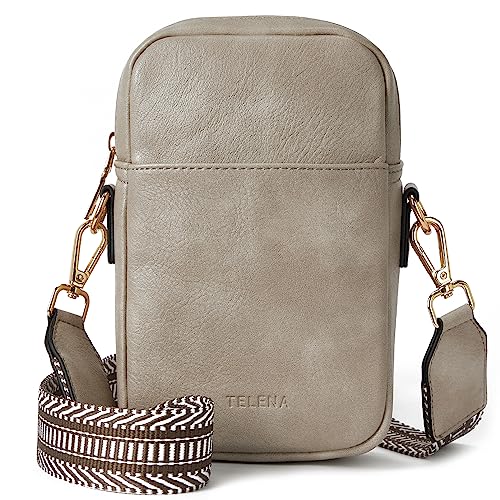 Telena Small Crossbody Bags for Women Trendy PU Leather Cross Body Cell Phone Purse Shoulder Bag Grey