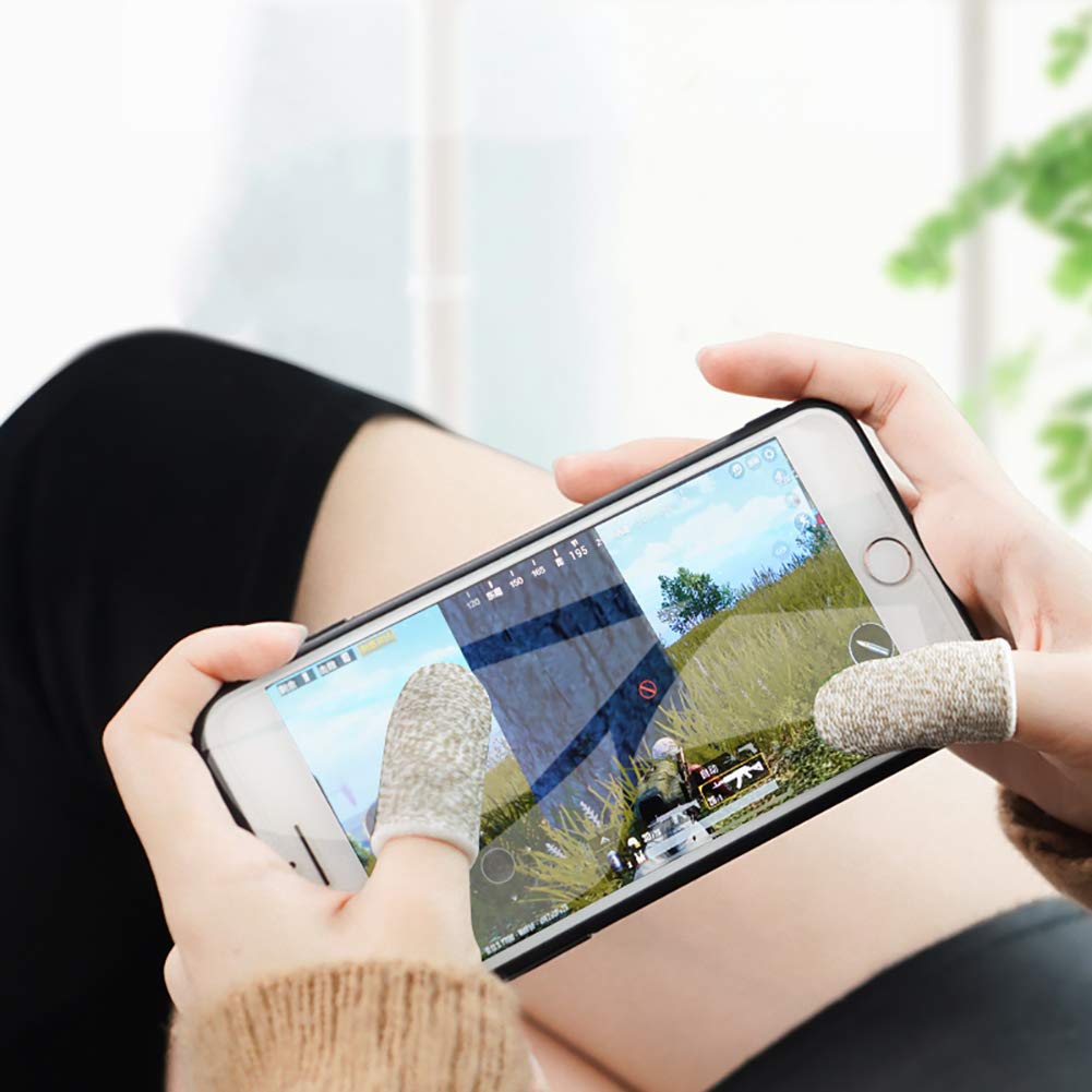 Finger Sleeve, Breathable Mobile Game Controller Finger Sleeve Touch Screen Finger Cot with Conducting Wire Fiber for PUBG Mobile, Rules of Survival, for Android iOS Tablet (4 Pack)