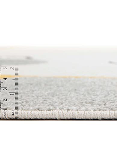 Unique Loom Whimsy Kids Collection Area Rug - Smiling Sunshine (Round 7' 10" x 7' 10", Gray/ Yellow)