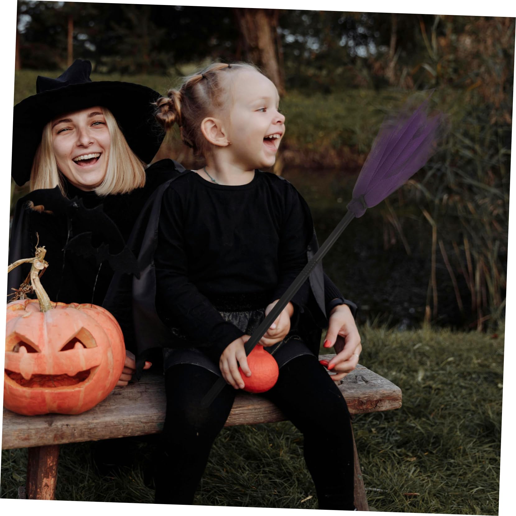 NOLITOY Halloween Witch Broom Set of 2, Halloween Plastic Witch Flying Broom, Halloween Costume Accessories for Cosplay Favors, Masquerade (Random Color)
