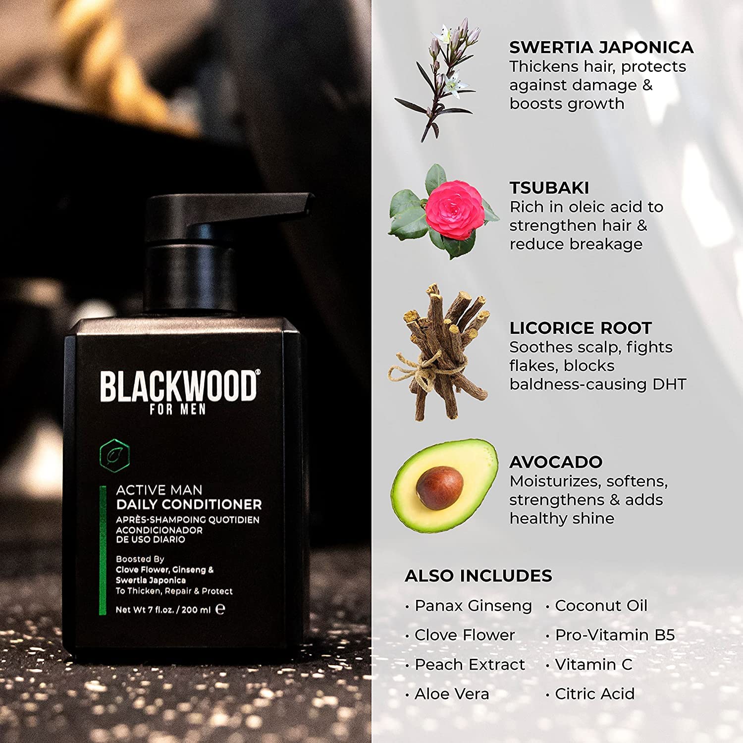 BLACKWOOD FOR MEN Dapper Dad Set including Travel Bag, Active Man Shampoo, Active Man Conditioner, & Pure Moisture Body Wash - Natural Vegan Formula