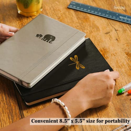 SETTINI Dotted Journal - A5 Vegan Leather Notebook, 192 Archival-Quality Pages, QuillEase Bleed-Free Paper, Inner Pocket & Bookmark, Ideal for Bullet Journaling - Black Dragonfly