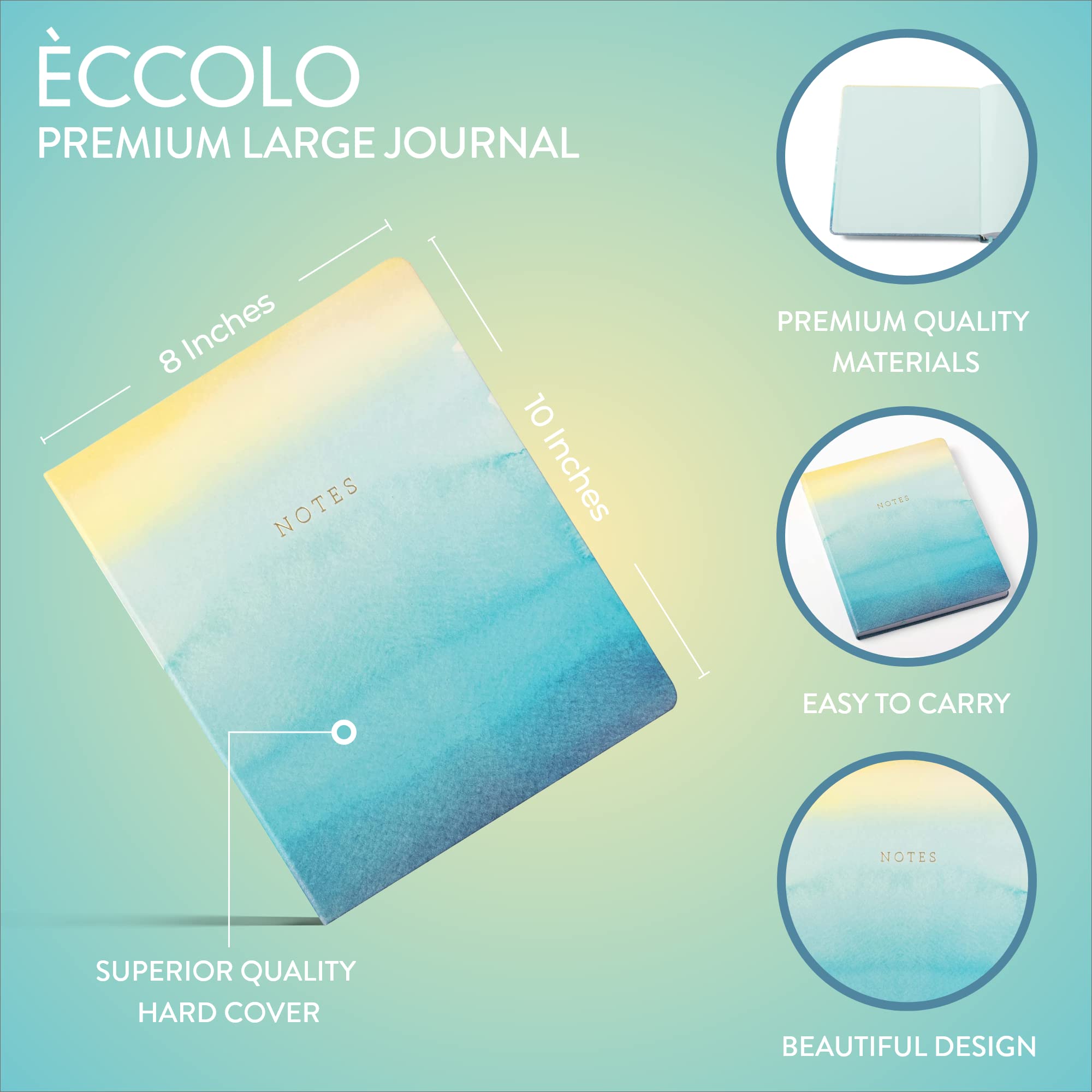 Eccolo Large Lined Journal Notebook, Hardbound Cover, Writing Journal, 256 Ruled White Pages, Ribbon Bookmark, Lay Flat, Desk Size for Work or School (Abstract, 8x10 inches)