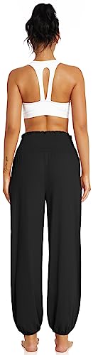UEU Women's Casual Loose Harem Yoga Pants Elastic High Waist Lounge Comfy Pajama with Pockets(Black, M)