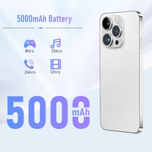 Deeptick Unlock Phone, Android 13 Cellphone, Triple SIM Card Slots, 6800mAh Battery, 6.8 inches Android Phones HD+ Screen,Face ID Qlink Cell Phones (White)
