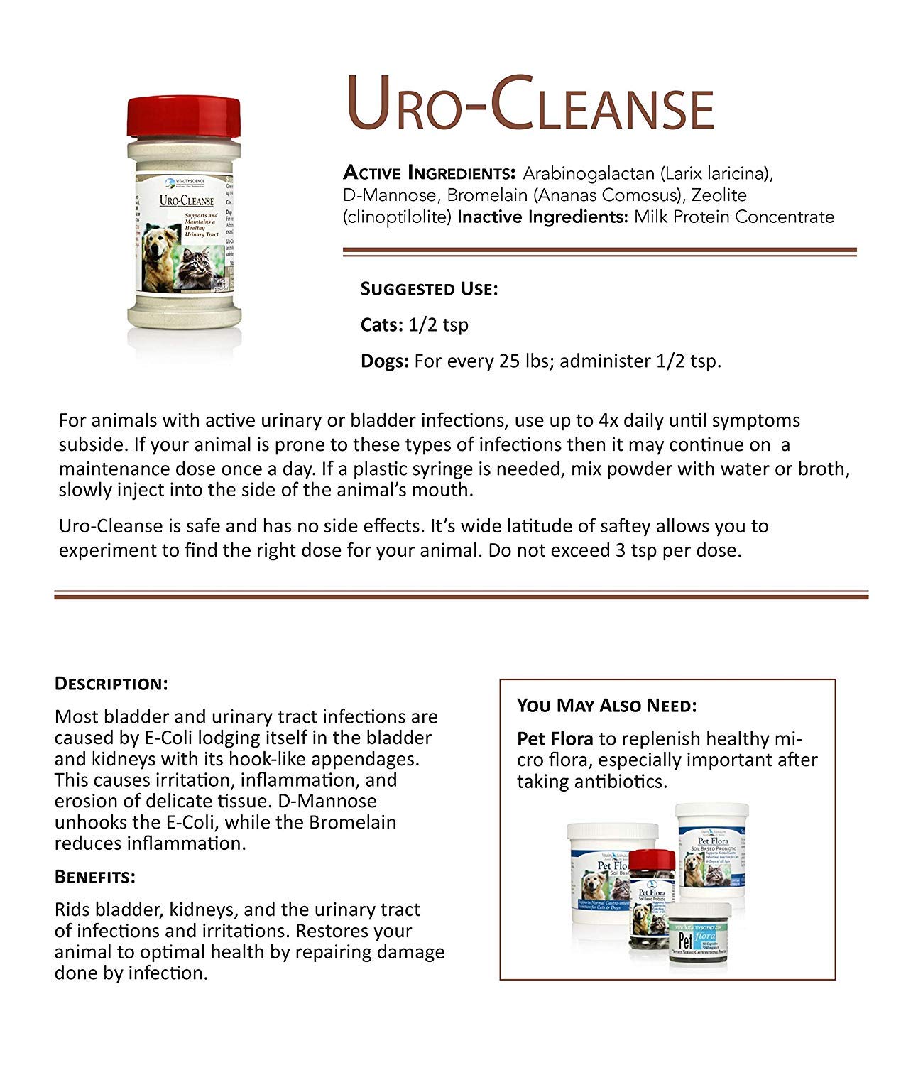 Vitality Science URO-Cleanse for Dogs | Aid for Urinary Tract, Bladder, Kidney Health | D-Mannose, Arabinogalactan, Zeolite | Prevents and Eliminates UTI, Bladder Issues | Dog Incontinence Supplement